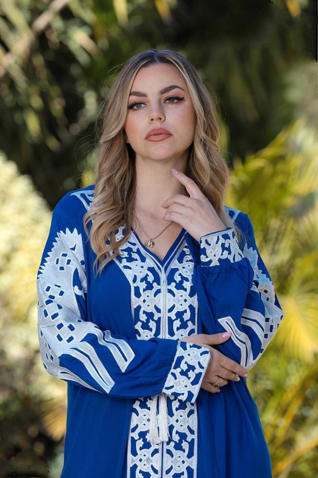 Classy Blue Embroidered, Cotton Caftan, Egyptian Cotton Caftan, Maxi ...