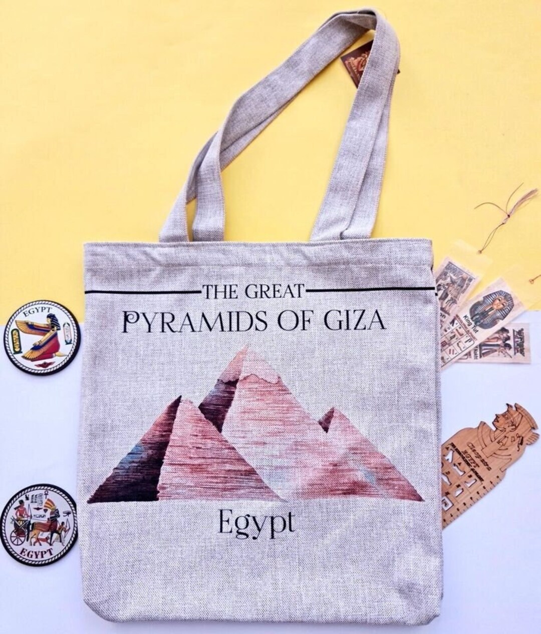 Giza Pyramids Tote Bag: Large Egyptian Fabric Shoulder Bag - Etsy