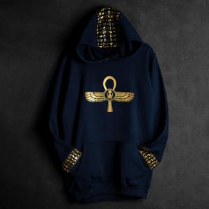 Ankh Hoodie: Ancient Egyptian Mythology, Navy Blue Cotton - Etsy