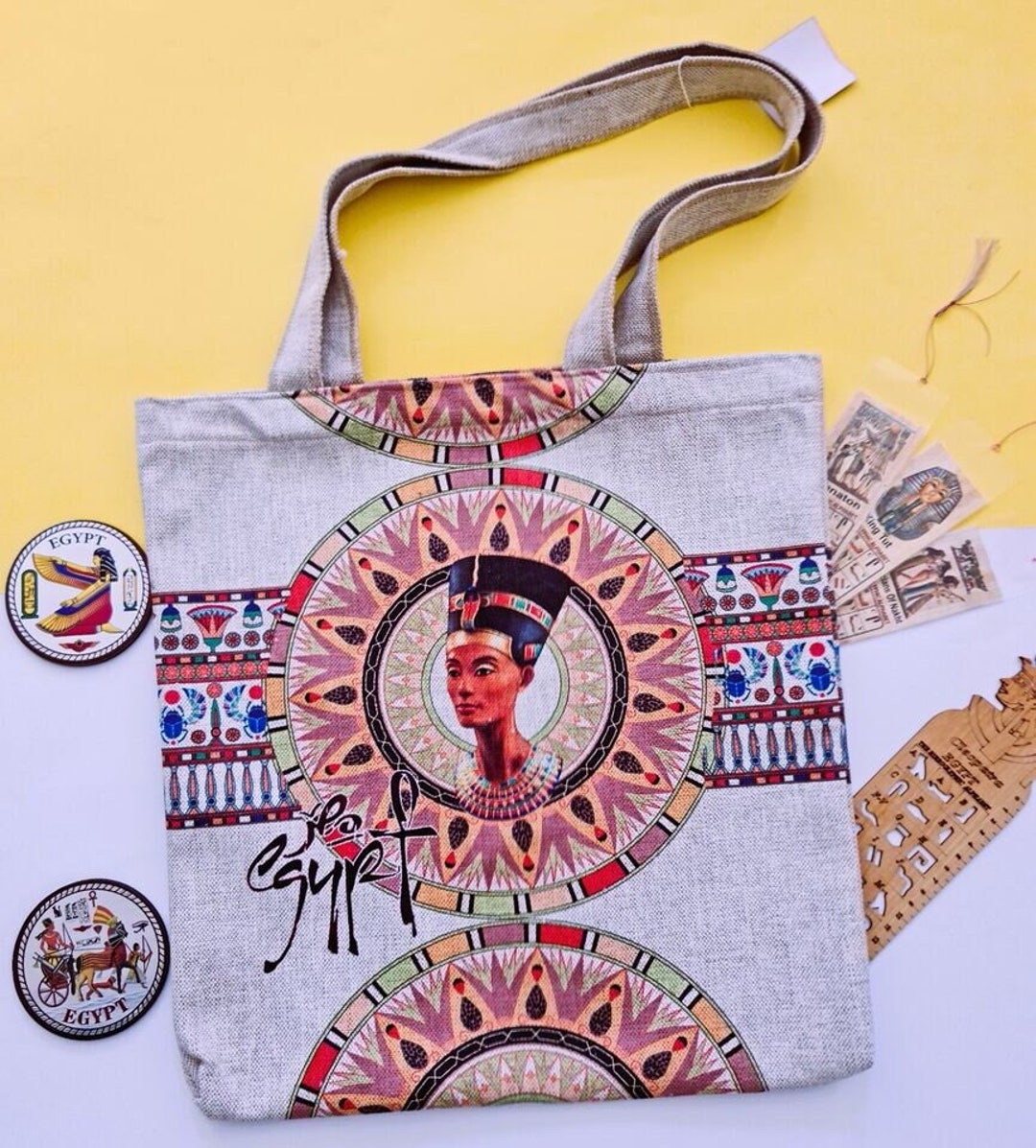 Unique Large Egyptian Ancient King Tut Shoulder Tote Bag Made of Fabric ...