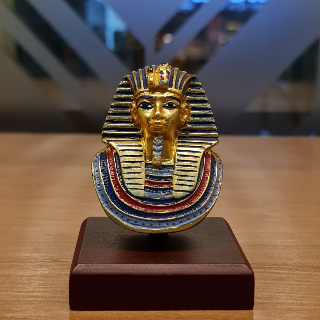 Tutankhamun Mask small Size With Wooden Base, Ancient Egypt, Egyptian ...