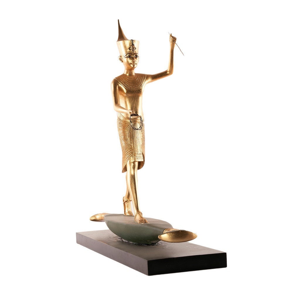 King Tutankhamun on Reed Boat, Famous Pharaoh Fishing, Medium Size ...