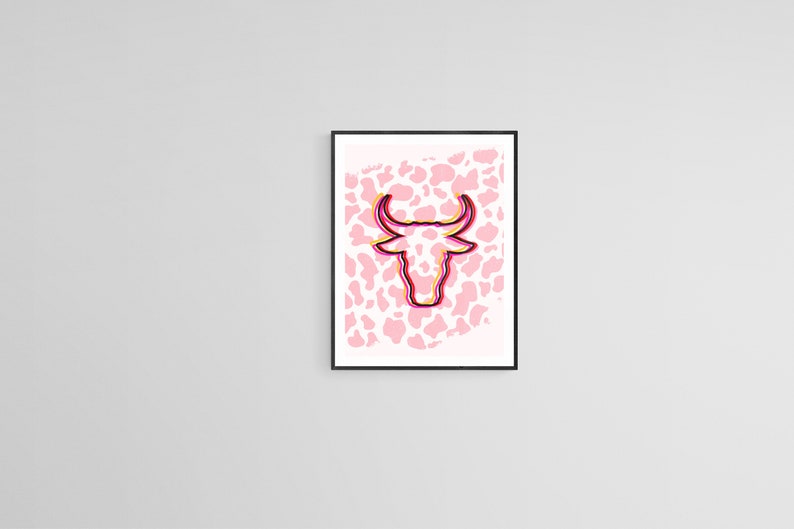 Longhorn - Cow Print - Pink Wall Decor - Digital Print - Printable Wall ...