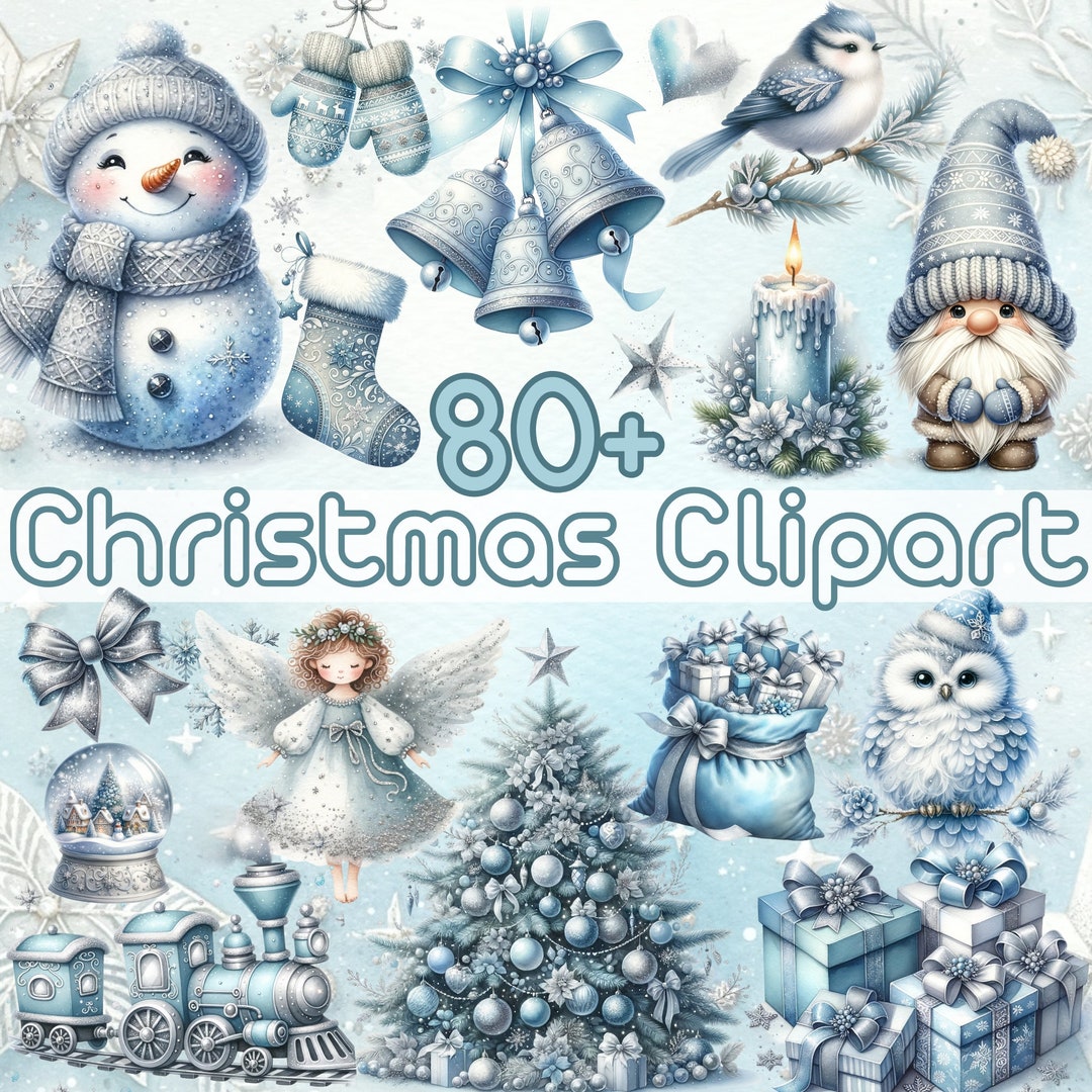 Silver Blue Christmas Clipart Bundle, Pastel Christmas Clipart Png ...