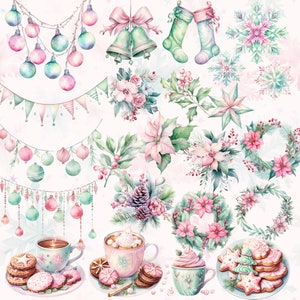 80+ Pink Mint Christmas Clipart Bundle Pastel Christmas Clipart PNG ...