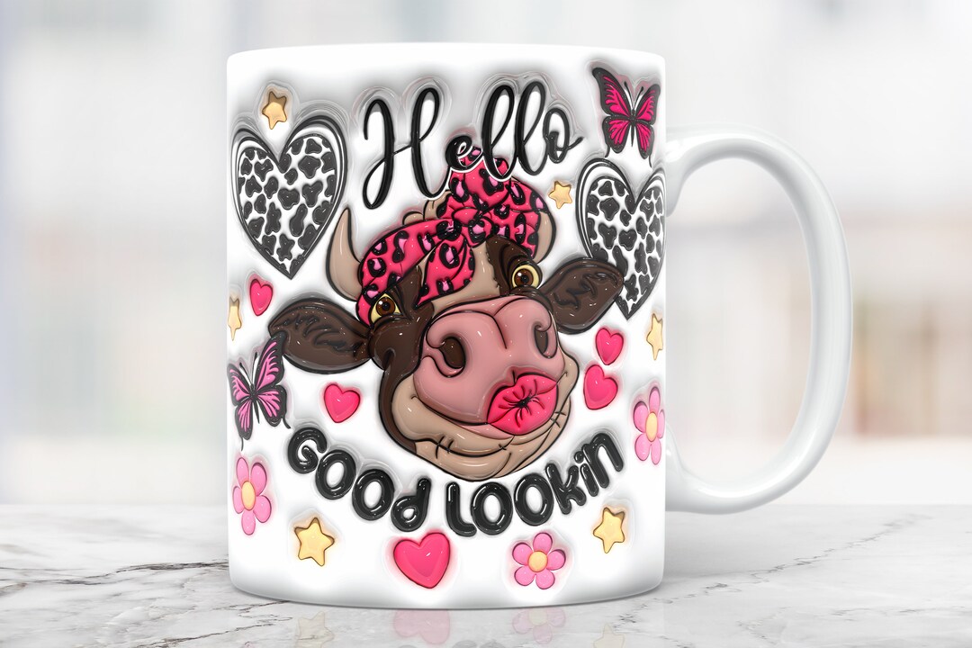 Inflated Cow Mug Wrap, 3D Puff Mug Png, 11oz Mug and 15oz Mug Wrap ...
