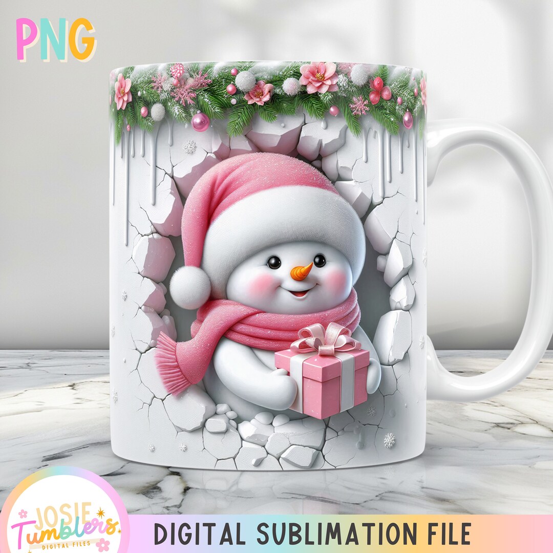 3D Christmas Mug Wrap, Snowman Mug Design Png, 11 Oz Mug Wrap and 15 Oz ...