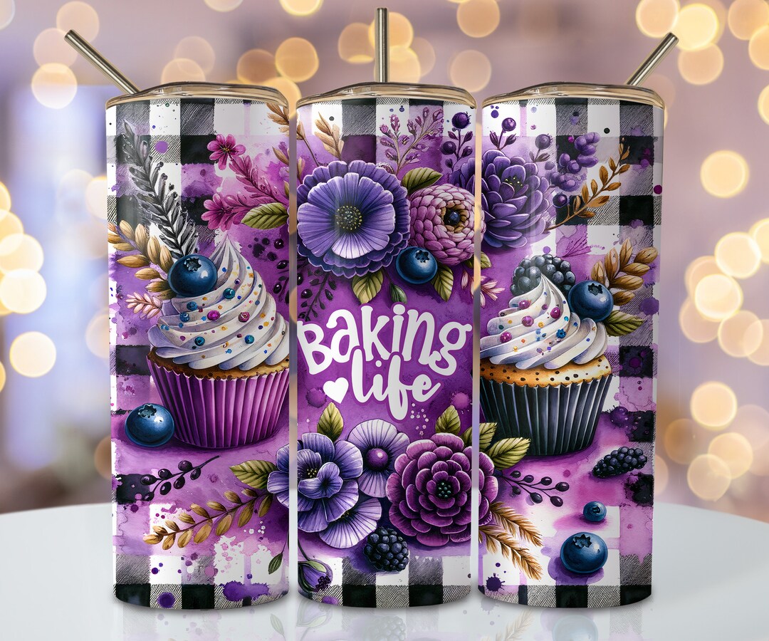 Purple Baking Life Tumbler Wrap, 20oz Skinny Sublimation Tumbler Design ...
