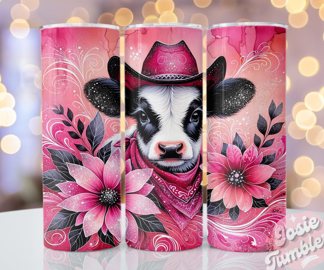 Pink Cow Tumbler Wrap, 20oz Skinny Sublimation Tumbler Design, Cow ...