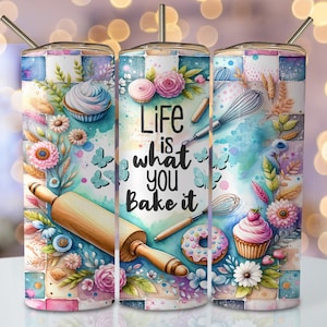 Watercolor Baking Tumbler Wrap, 20oz Skinny Sublimation Tumbler Design ...
