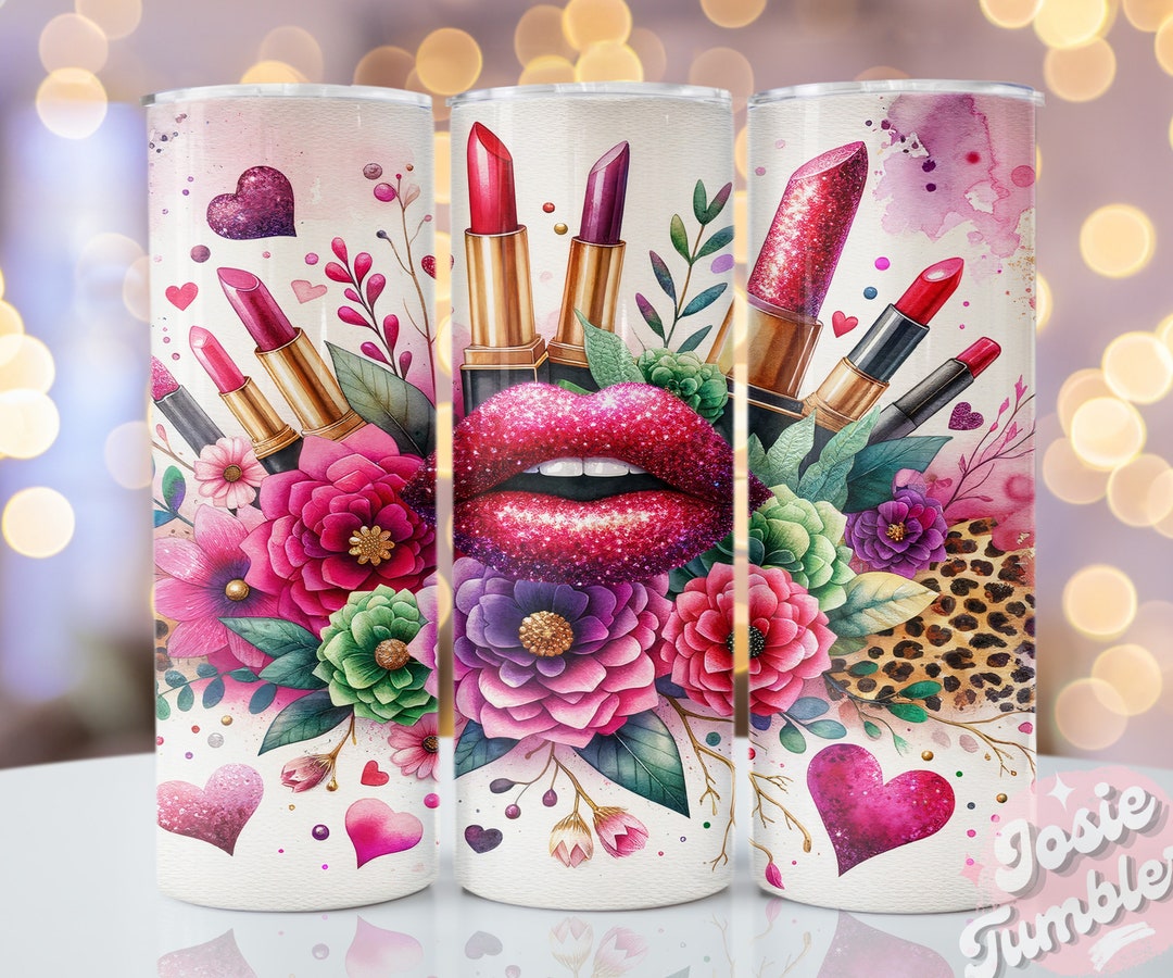 Floral Lipstick Tumbler Wrap, 20oz Skinny Sublimation Tumbler Designs ...