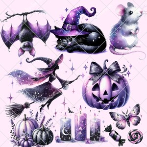 Glitter Pastel Halloween Clipart Bundle Purple Halloween Bundle Clipart ...