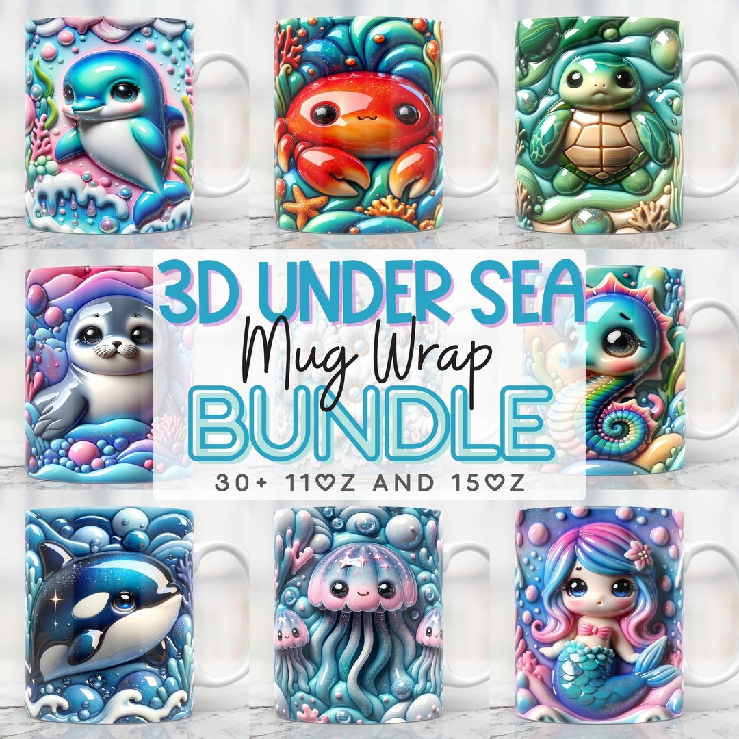 3D Under Sea Mug Wrap Bundle, Dolphin Mug Sublimation Bundle Png, 11oz ...