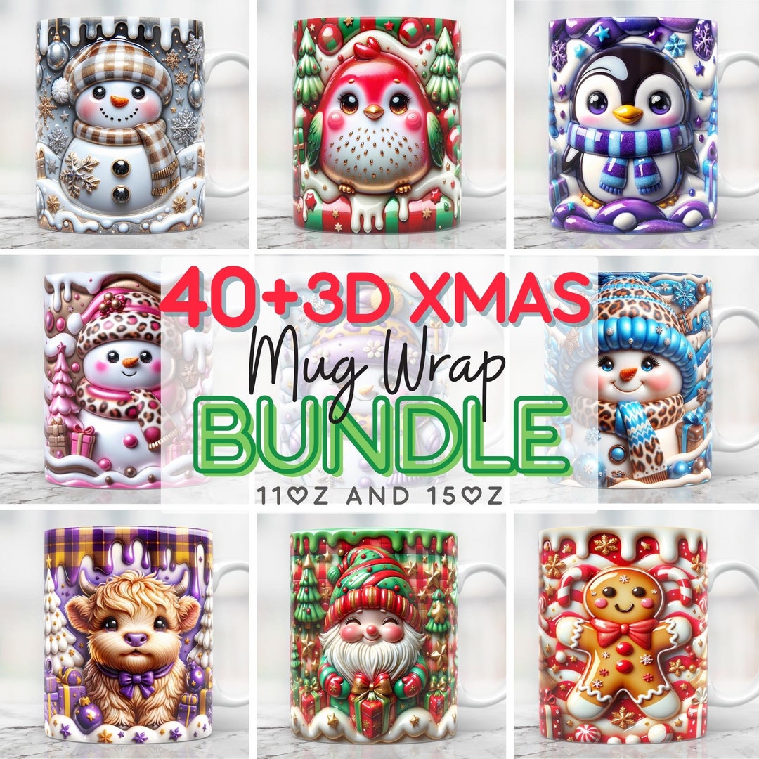 3D Christmas Mug Wrap Bundle, Christmas Mug Sublimation Bundle Png ...
