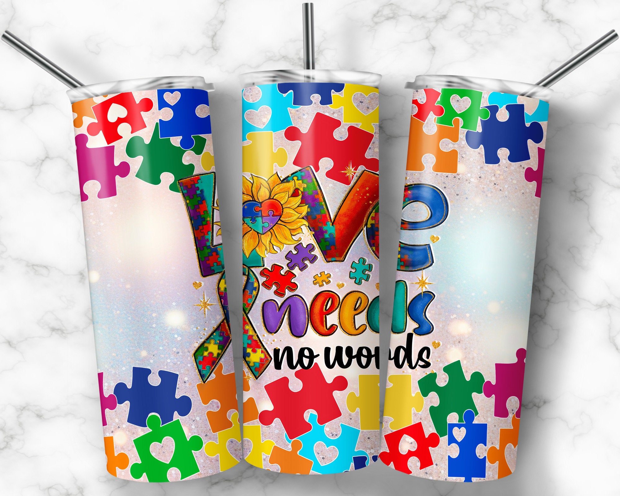 Autism Awareness Tumbler Wrap, 20 Oz Skinny Sublimation Tumbler Design ...