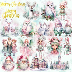 80+ Pink Mint Christmas Clipart Bundle Pastel Christmas Clipart PNG ...
