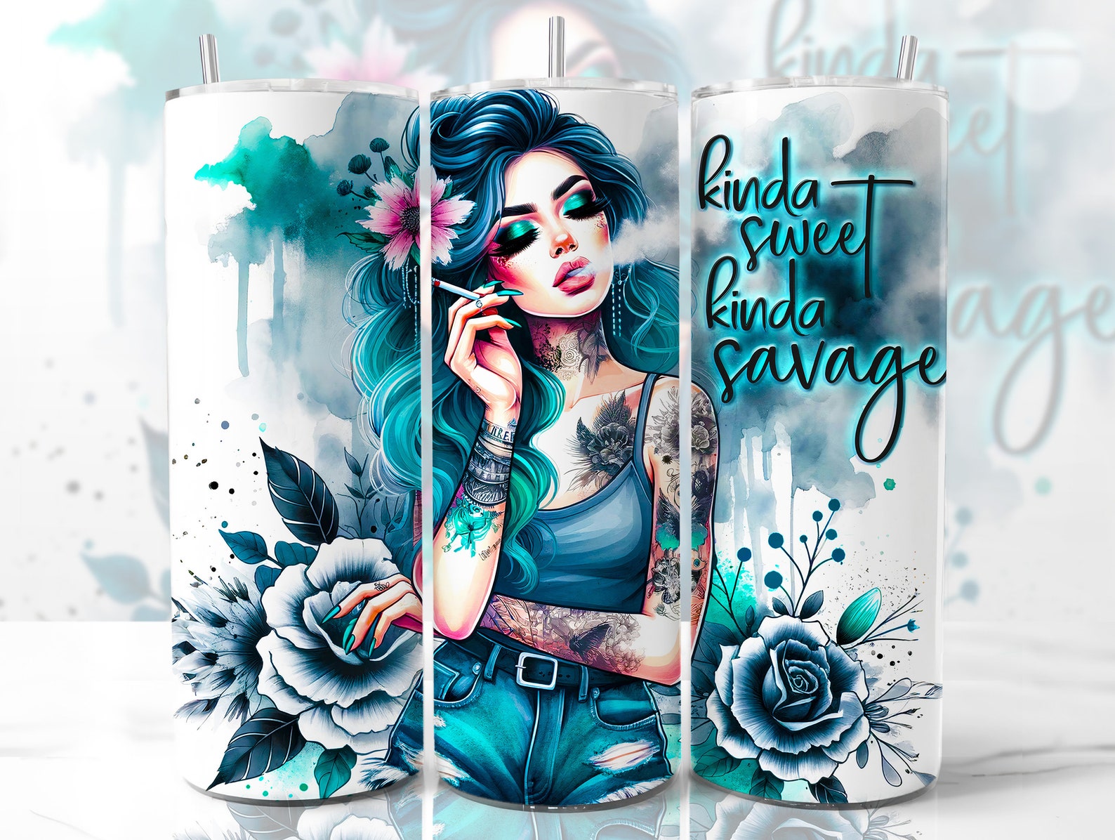 Kinda Savage Tumbler Wrap, 20oz Skinny Sublimation Tumbler Design ...