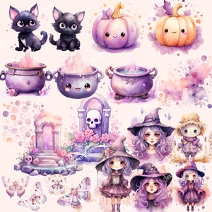 60+ Lilac Halloween Clipart Bundle Pastel Kawaii Pumpkin Clipart PNG ...