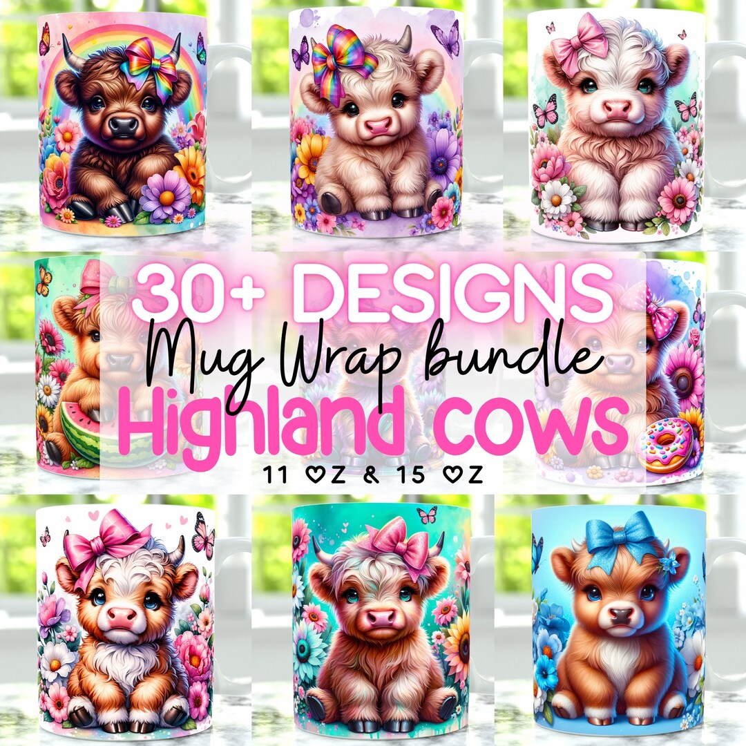 Highland Cow Mug Bundle Png, 11oz Mug and 15oz Mug Wrap, Cow ...