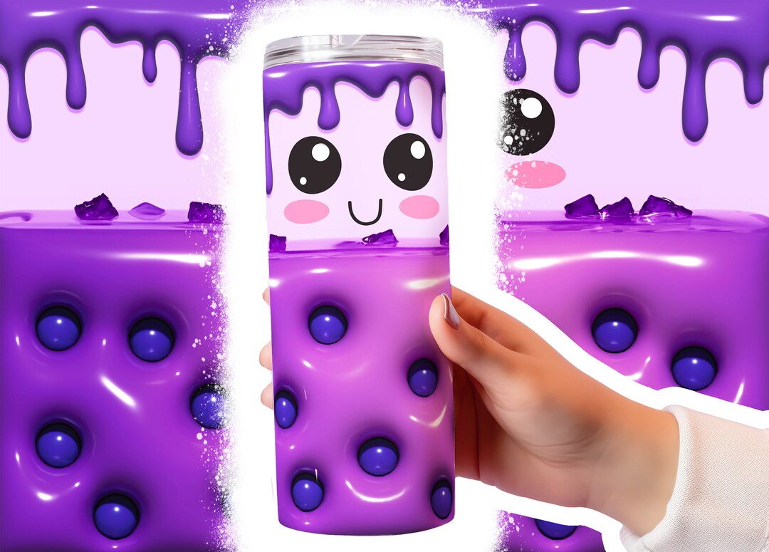 Inflated Purple Boba Tea Tumbler Wrap Png 3D Tumbler Design Png 20oz ...