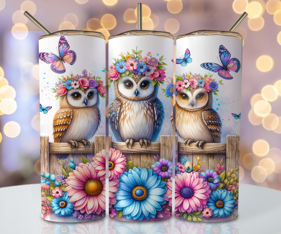 Watercolor Owl Tumbler Wrap, 20oz Skinny Sublimation Tumbler Design ...