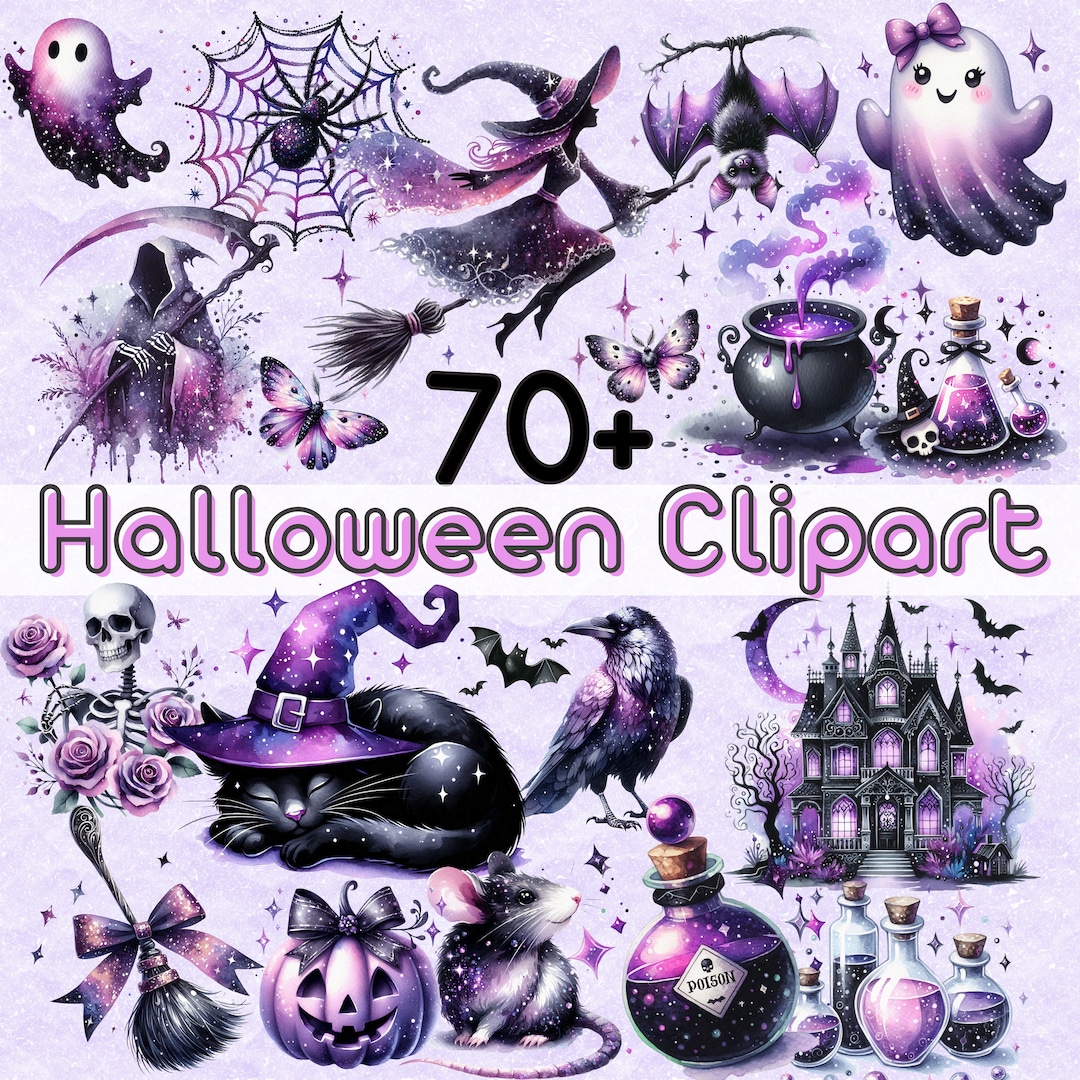 Glitter Pastel Halloween Clipart Bundle Purple Halloween Bundle Clipart ...