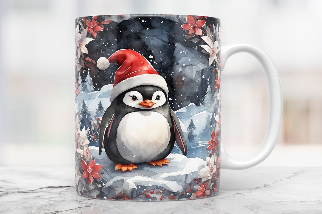 Christmas Penguin Mug Wrap, Christmas Mug Gift Png, 11 Oz Mug Wrap and ...