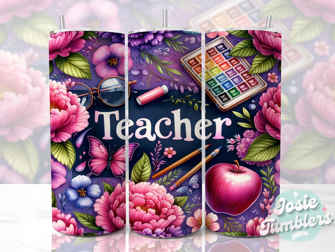 Seamless Teacher Tumbler Wrap, 20oz Skinny Tumbler Sublimation Design ...