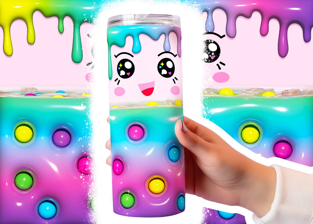 Inflated Boba Tea Tumbler Wrap Png 3D Tumbler Design Png 20oz Skinny ...