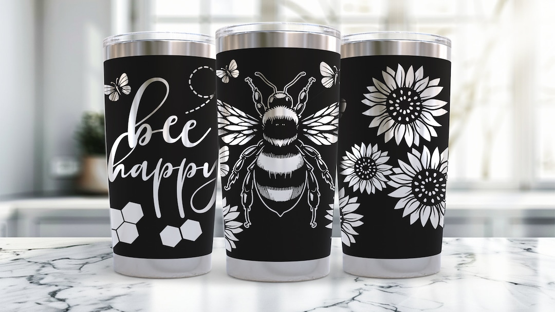 Bee Happy Laser Svg, 20oz Laser Engrave Svg, Inspirational Tumbler Svg ...