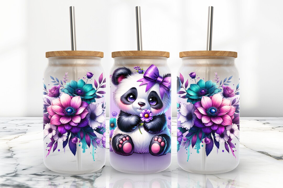 Cute Panda 16 Oz Libbey Glass Wrap, Libbey Glass Design Png, 16 Oz ...