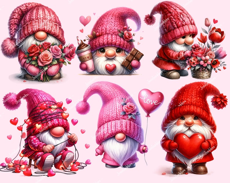 Gnomes Valentines Day Clip Art Bundle Gnome Clipart PNG Bundle Gnomes ...