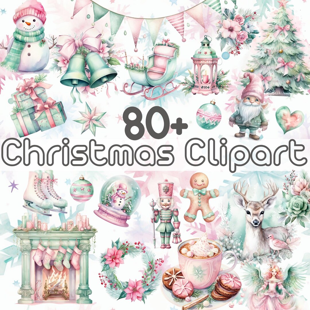 80+ Pink Mint Christmas Clipart Bundle Pastel Christmas Clipart PNG ...