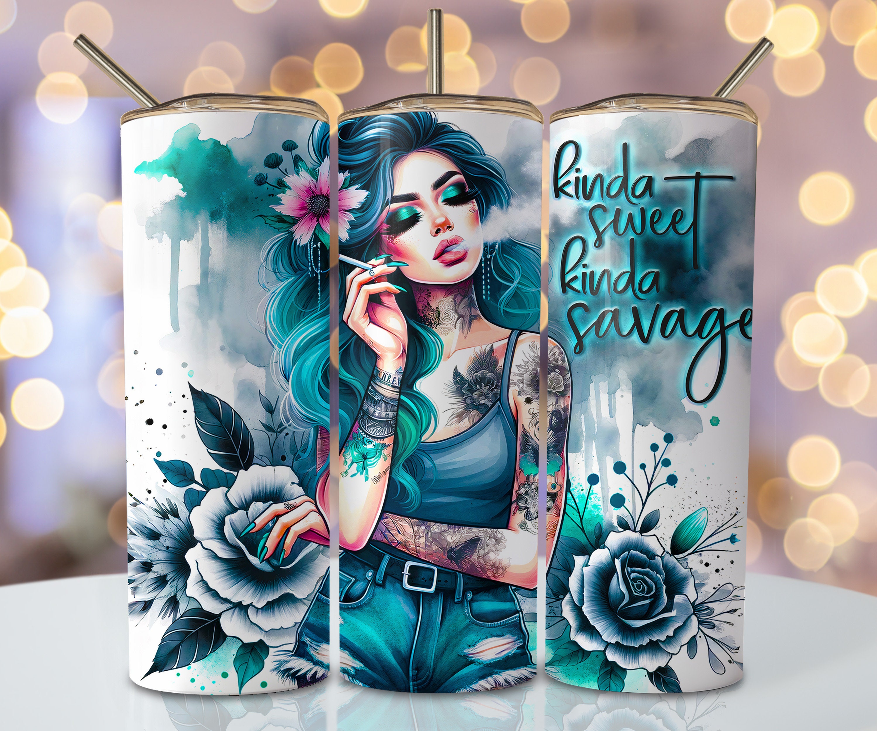 Kinda Savage Tumbler Wrap, 20oz Skinny Sublimation Tumbler Design ...