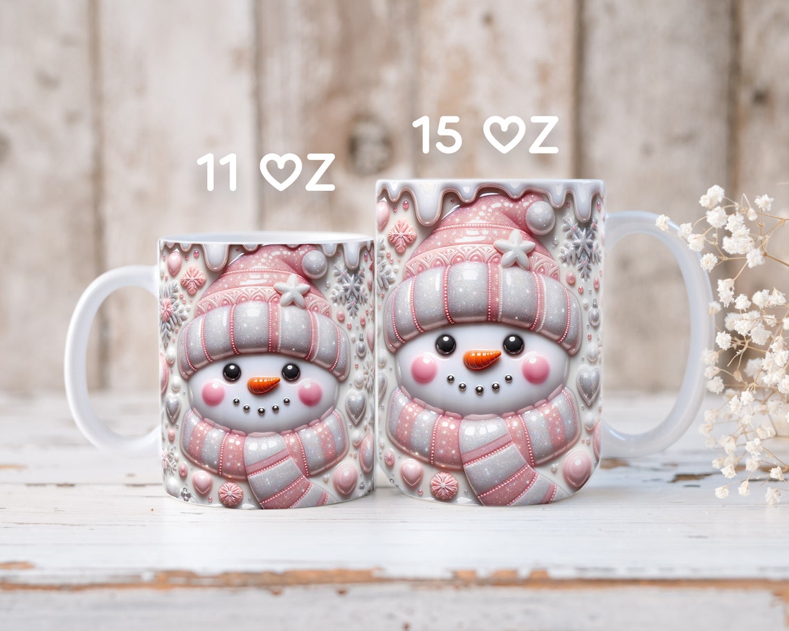 3D Snowman Mug Wrap, Snowman Christmas Mug Gift Png, 15oz Sublimation ...