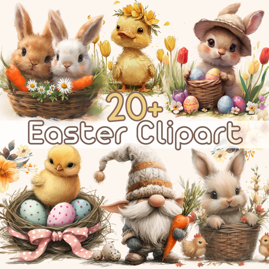 Rustic Easter Clip Art Bundle Bunny Clipart PNG Bundle Easter Chicken ...