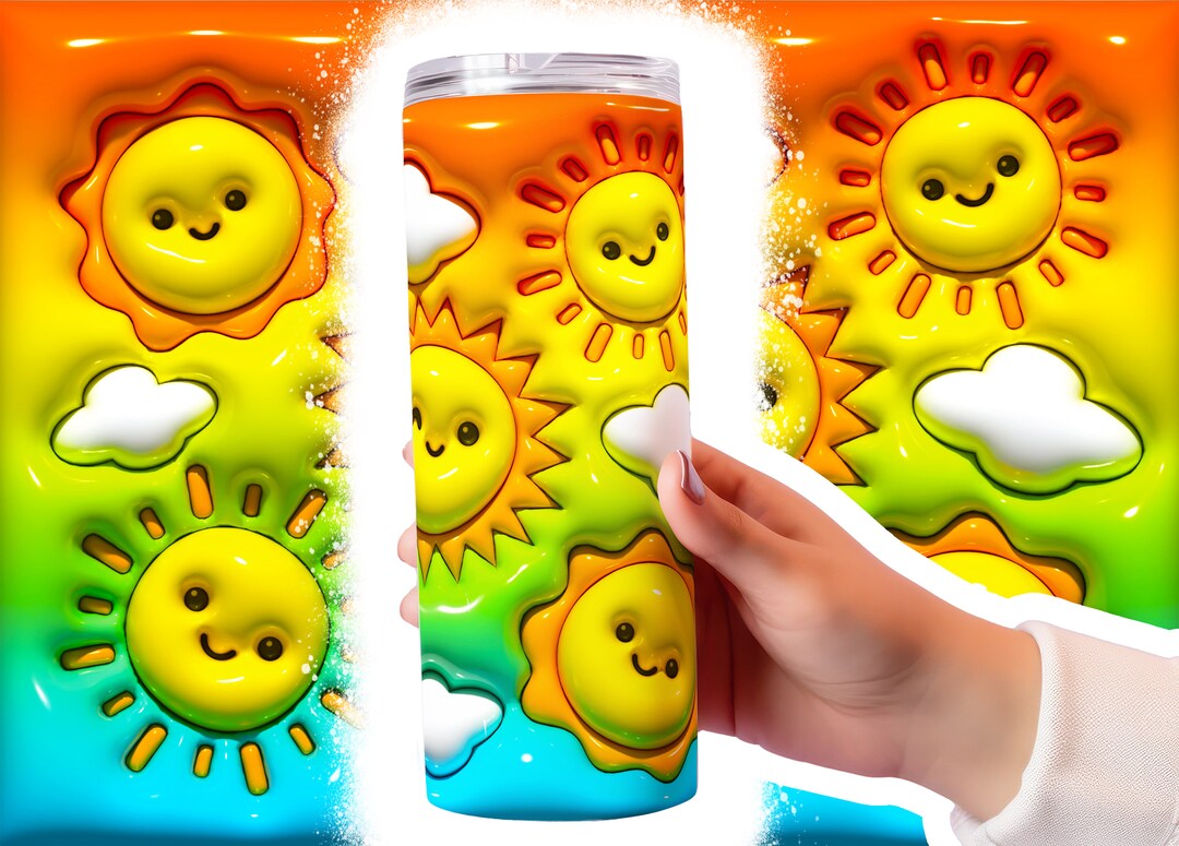 Cute Inflated Sun Tumbler Wrap Png 3D Tumbler Design Skinny Sublimation ...