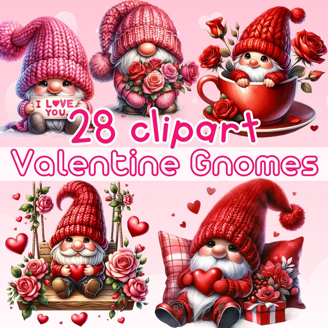 Gnomes Valentines Day Clip Art Bundle Gnome Clipart PNG Bundle Gnomes ...