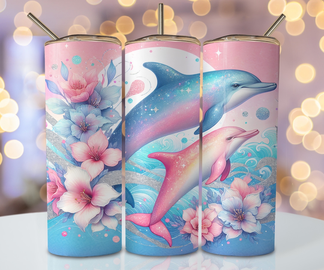 Pastel Dolphins Tumbler Wrap, 20oz Skinny Sublimation Tumbler Design ...