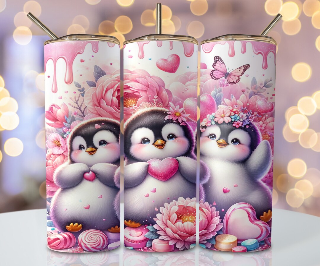 Valentine Penguin Tumbler Wrap, 20oz Skinny Sublimation Tumbler Design, Cute Penguin Sublimation ...