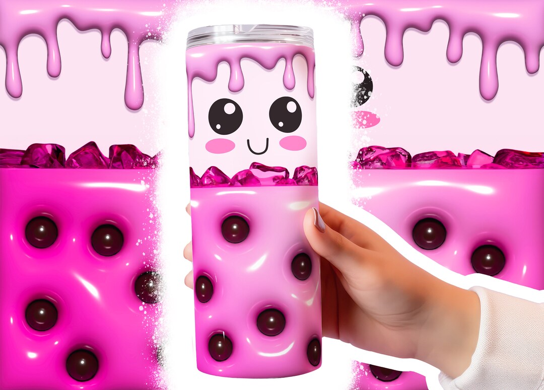 Inflated Pink Boba Tea Tumbler Wrap Png 3D Tumbler Design Png 20oz ...