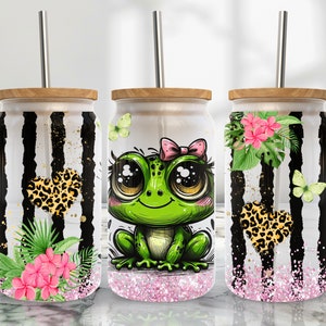 Cute Frog 16oz Libbey Glass Wrap, Libbey Glass Design Png, 16 Oz Glass ...