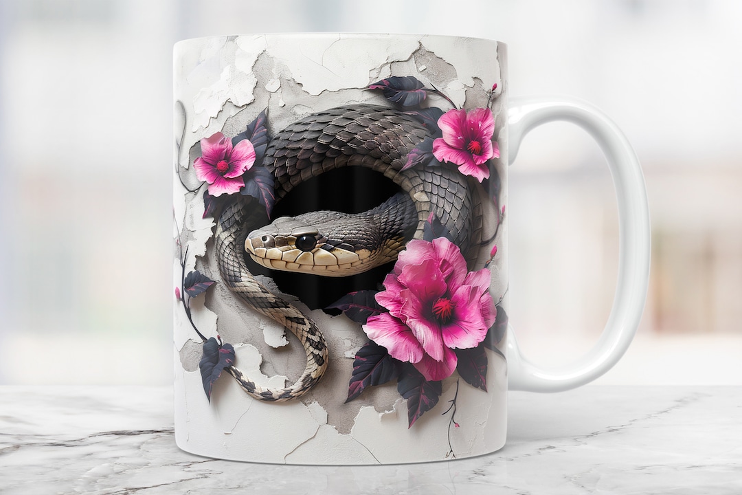 3D Snake Mug Wrap, 3D Hole in A Wall Mug Png, 11oz Mug and 15oz Mug Wrap, Coffee Cup Png Design ...