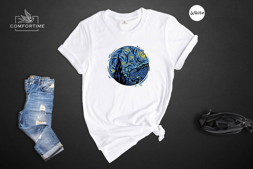 The Starry Night T-shirt, Van Gogh Tee, Winter Night Sky Shirt, Art ...