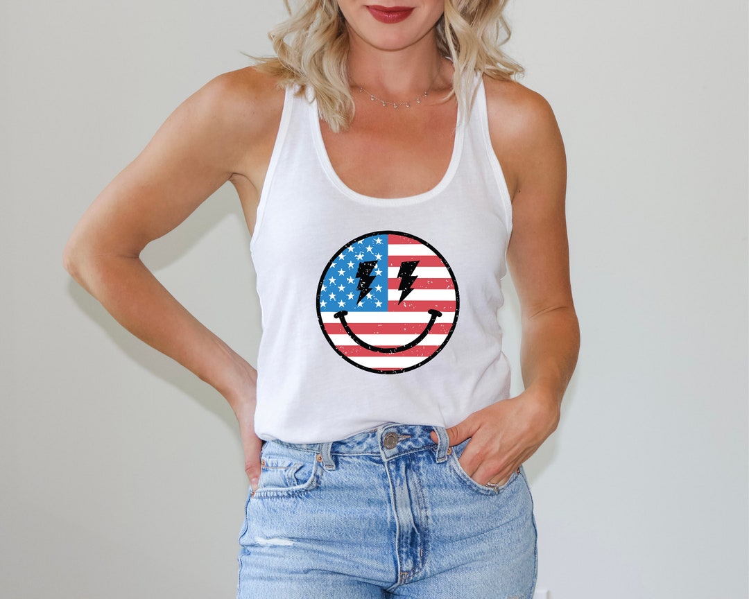 Usa Smiley Face Tank Top, Usa Shirt, July 4th Tank, Women's 4th of July ...