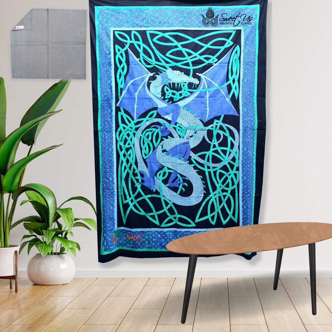 Large Celtic Dragon Cotton Tapestry and One Small Gray Tapestry, Hippie ...
