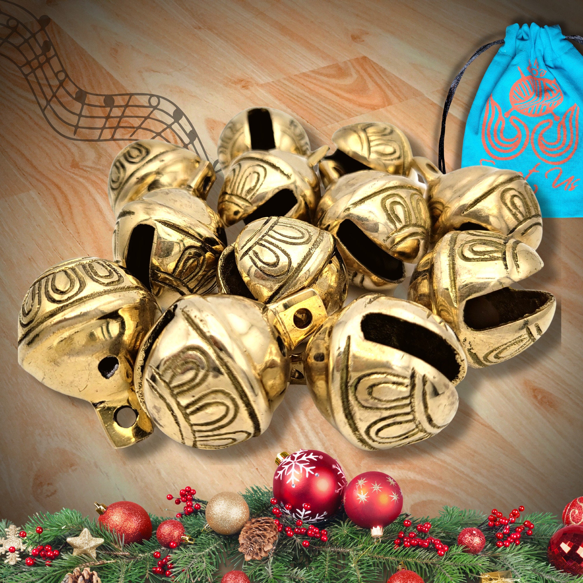 Vintage Brass Jingle Bells and Sweet Us Pouch, 12pcs of Solid Brass ...