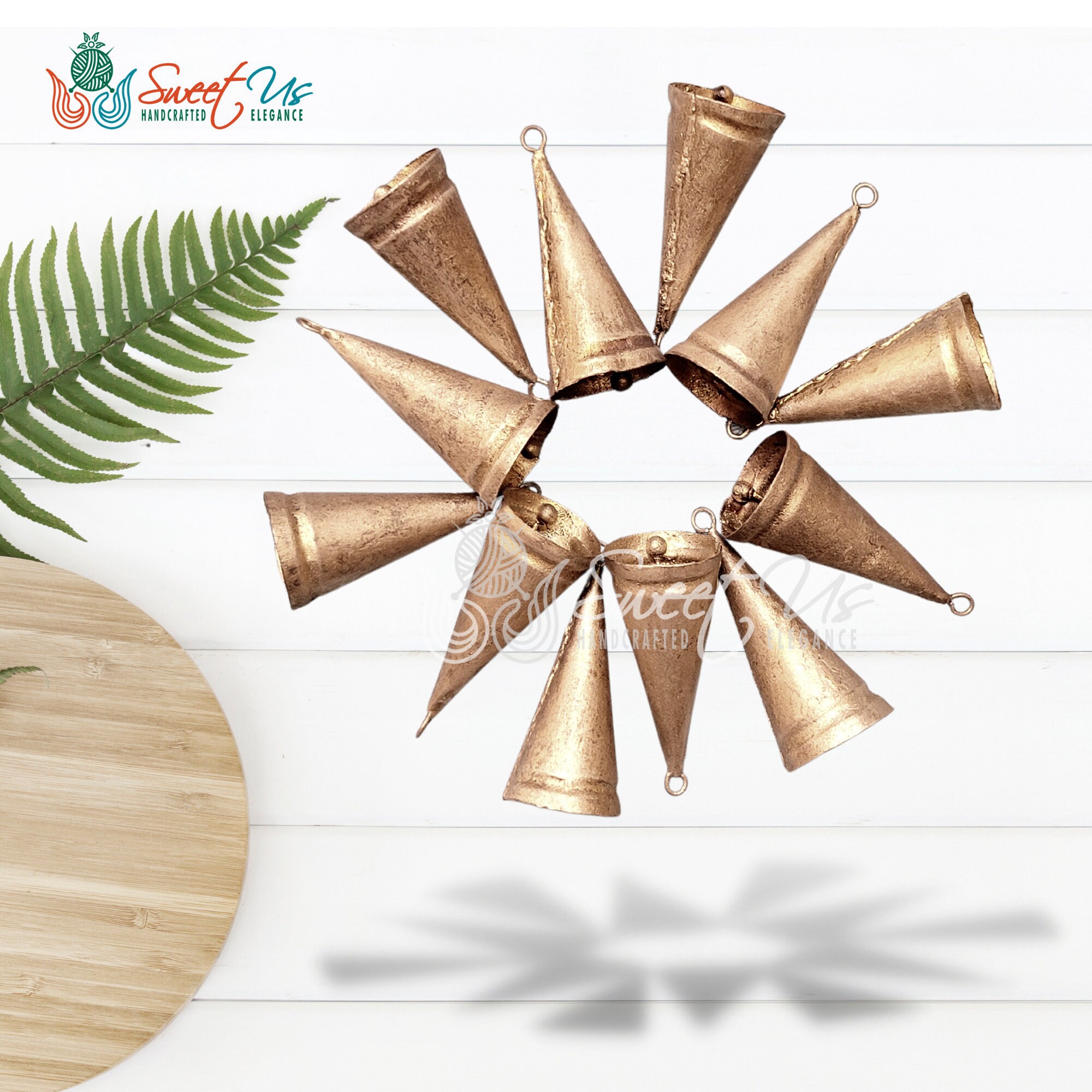 Handmade Rustic Lucky Vintage Cone Shaped Bells and Sweet Us Pouch for ...