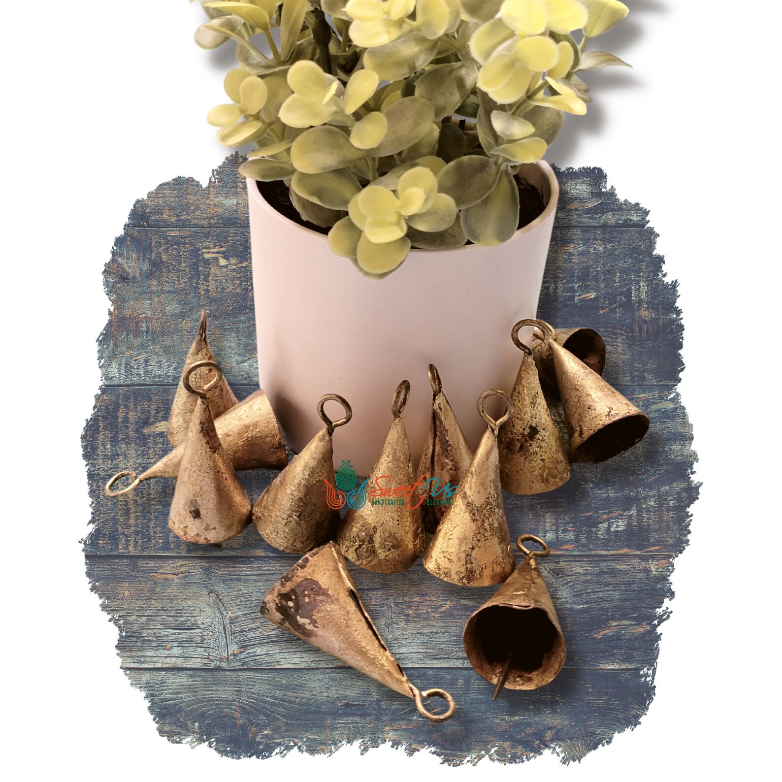 Handmade Rustic Lucky Vintage Cone Shaped Bells and Sweet Us Pouch for ...