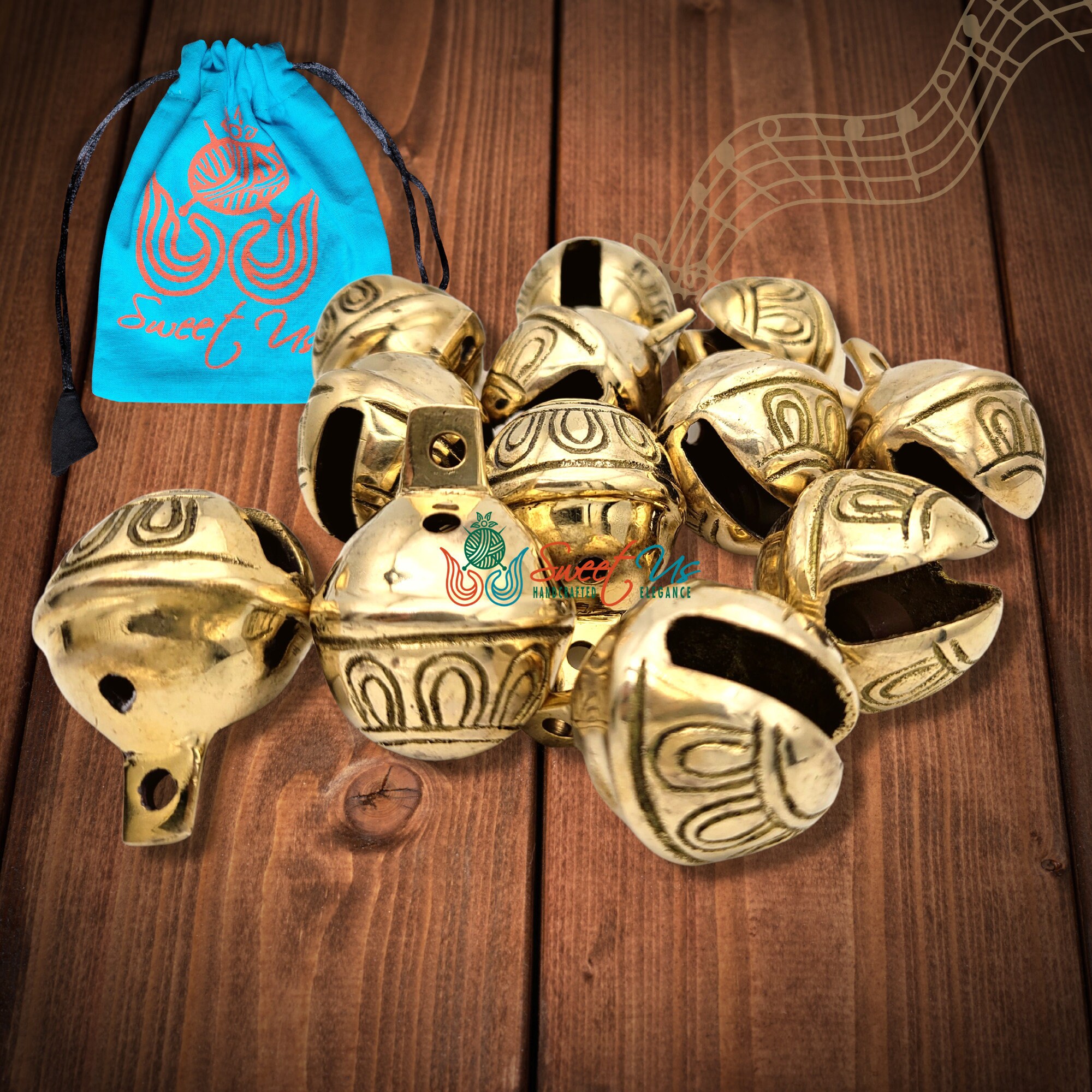 Vintage Brass Jingle Bells and Sweet Us Pouch, 12pcs of Solid Brass ...